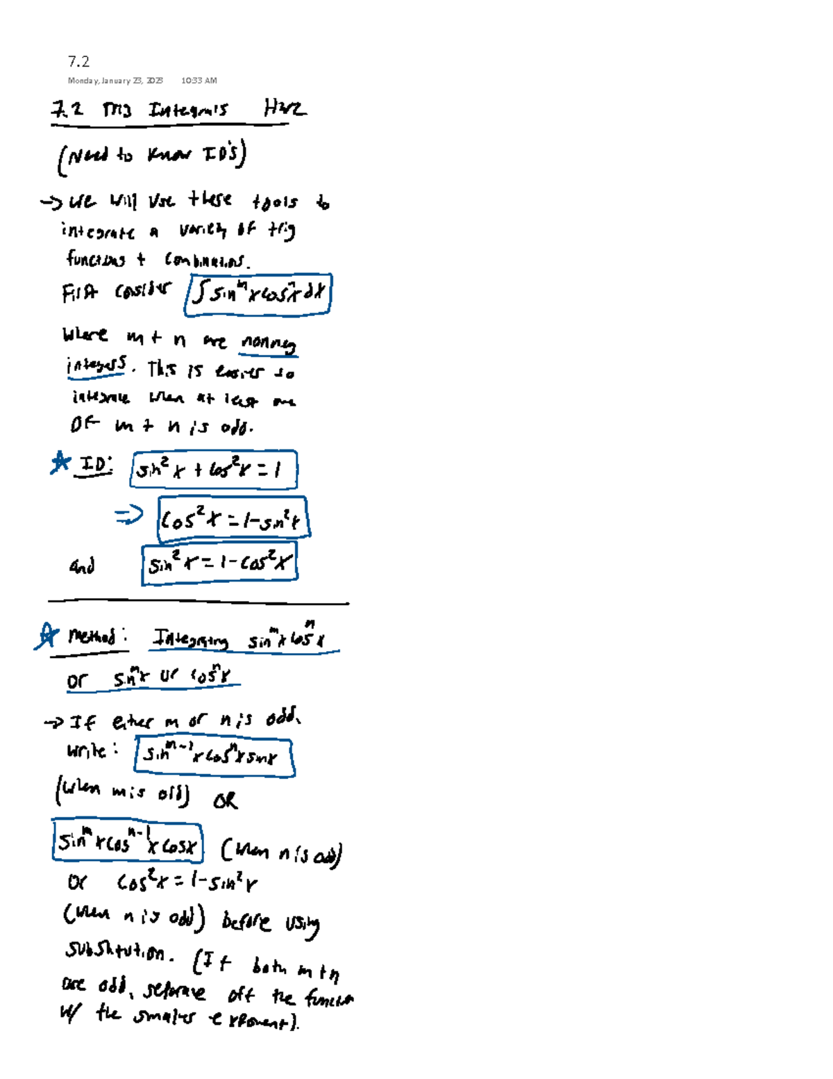 Trigonometry Integrals - 3450:222 - 7. Monday, January 23, 2023 10:33 ...