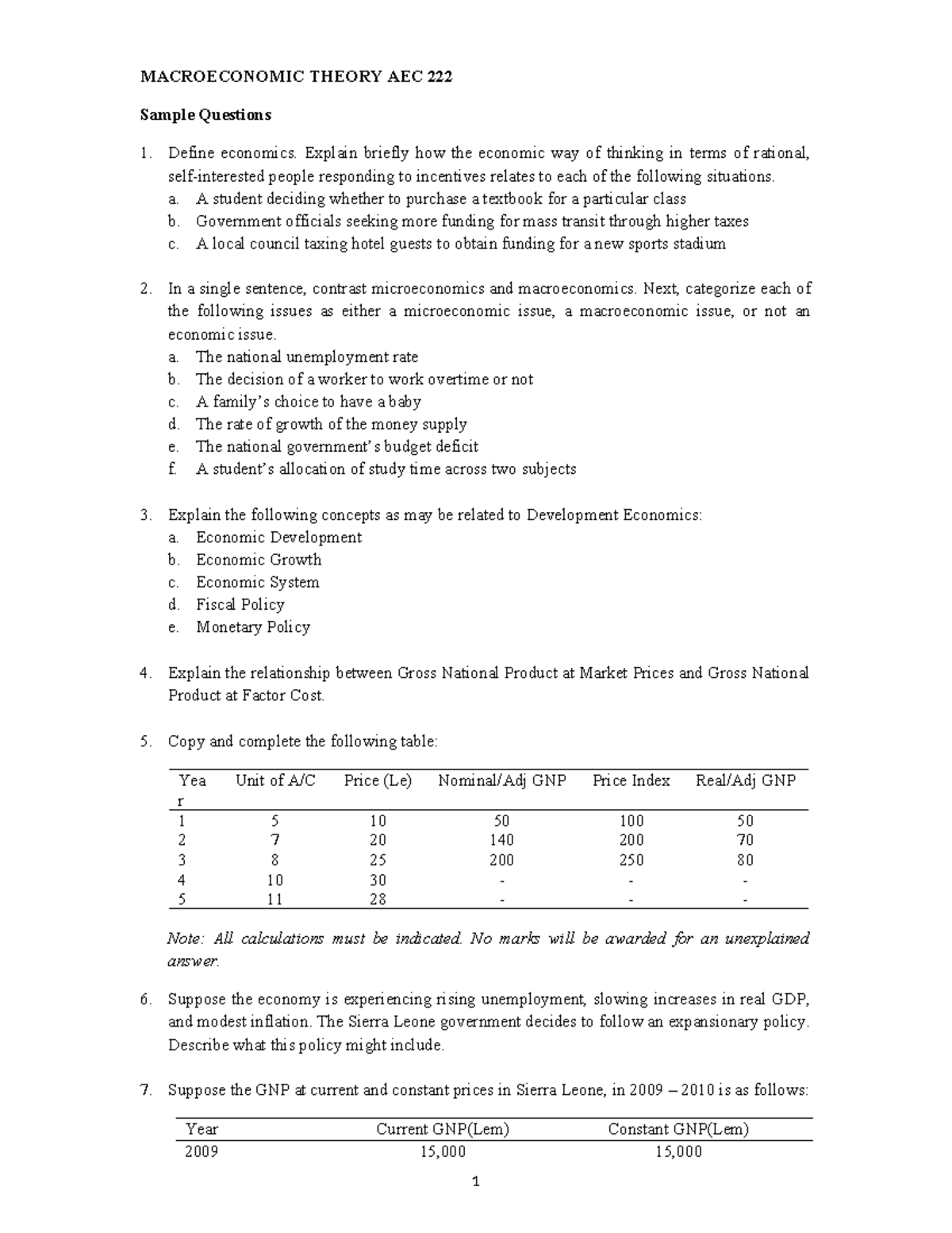 Sample Questions 2022 - MACROECONOMIC THEORY AEC 222 Sample Questions ...