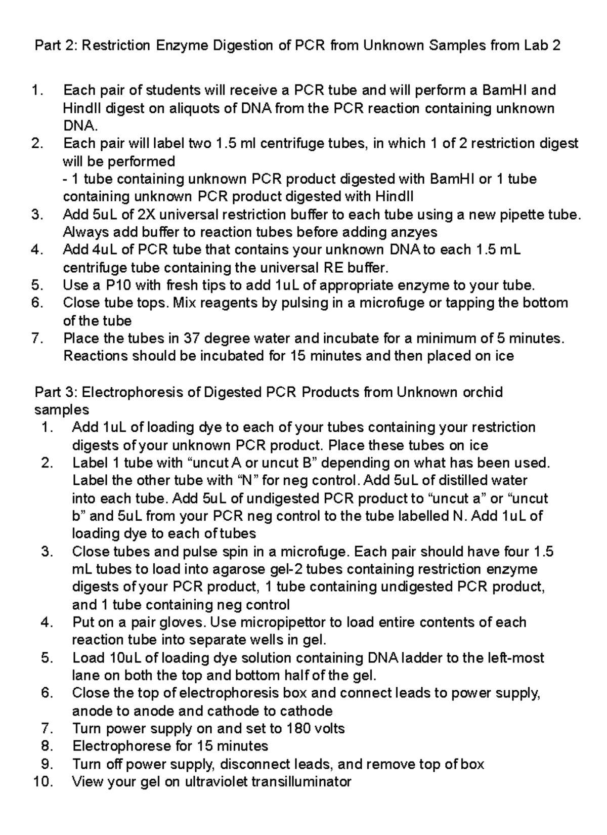 Lab 3 Flowchart - flow chart - Part 2: Restriction Enzyme Digestion of ... Lab 3 Flowchart - flow chart - Part 2: Restriction Enzyme Digestion of ...