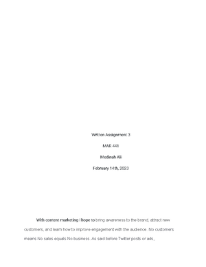 MAR 441 Written Assignment 2 - Medinah Ali January 29, 2023 Written ...