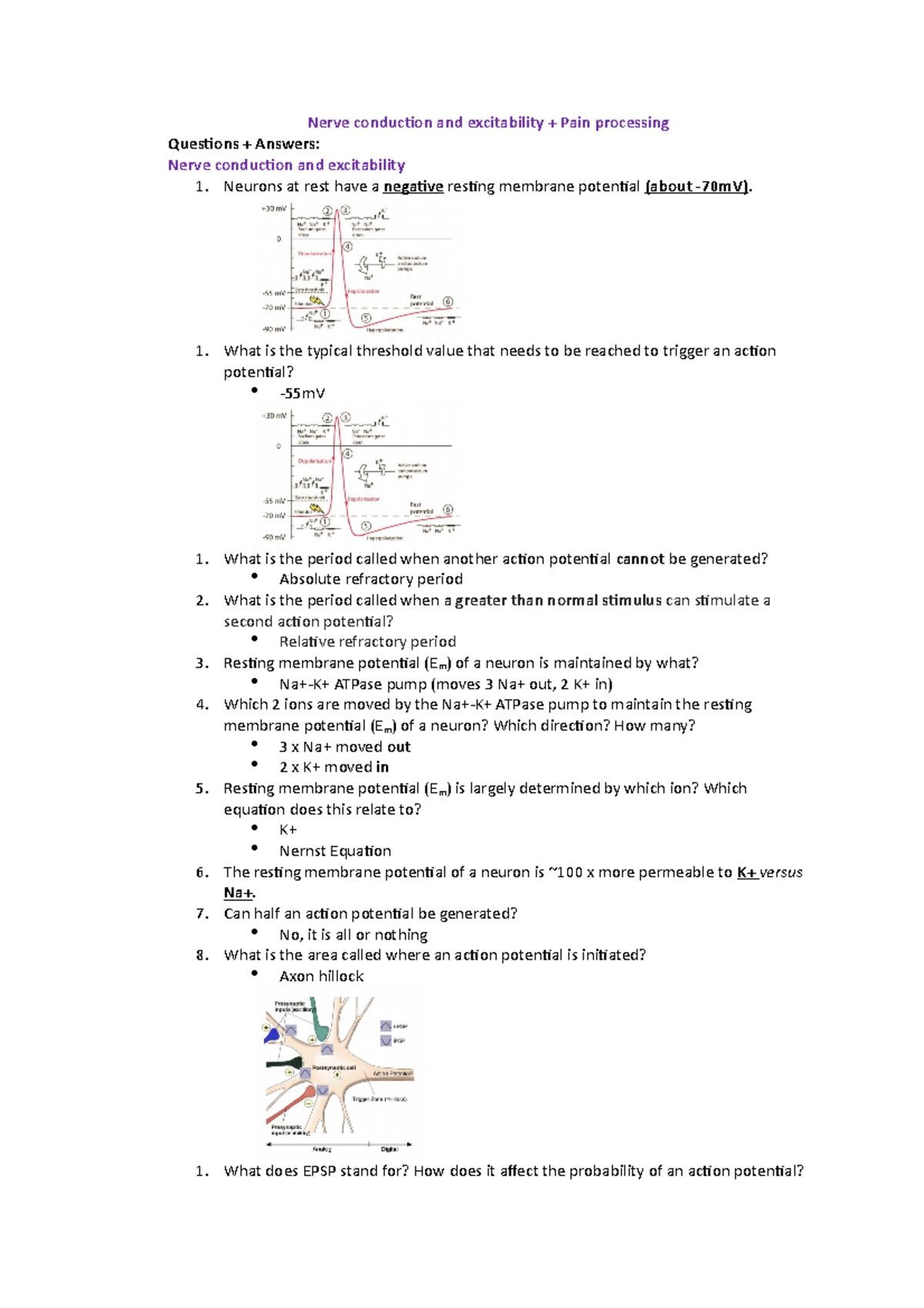 Nerve conduction and excitability + Pain processing - Nerve conduction ...