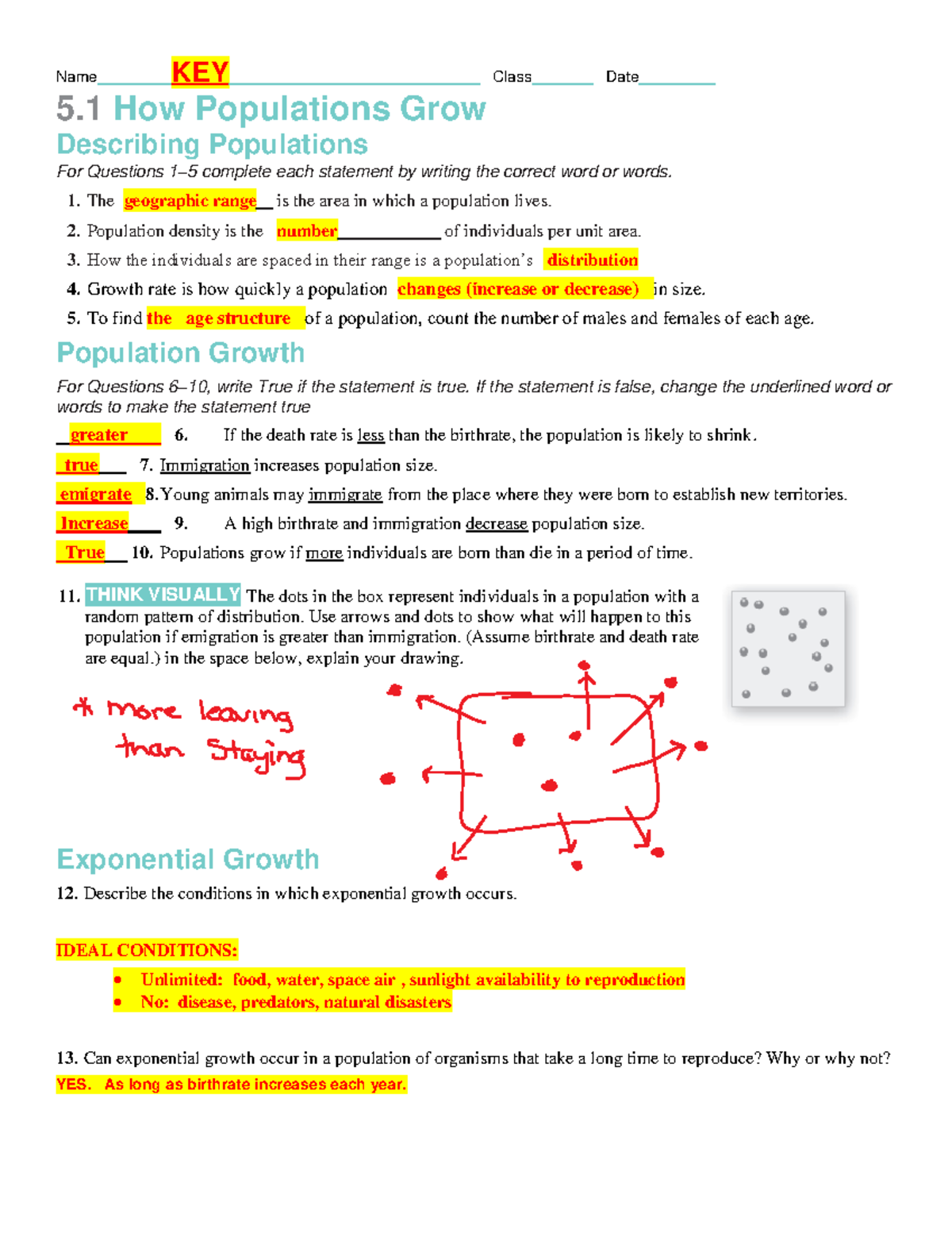 5.1 5.2 worksheet key - ... - Name KEY Class Date 5 How Populations ...