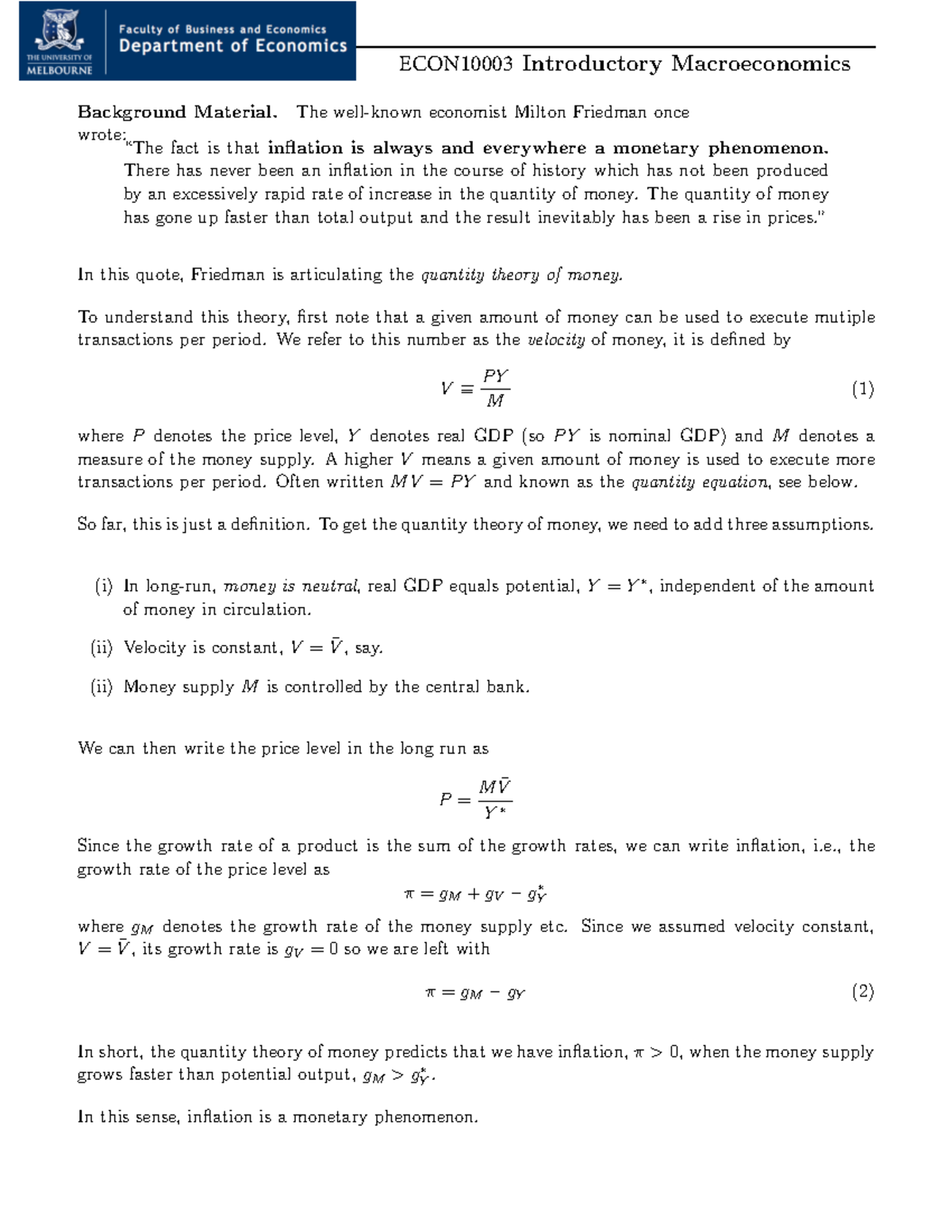 Macro Pre-tutorial Quiz 5 Reading - Background Material. The well-known ...
