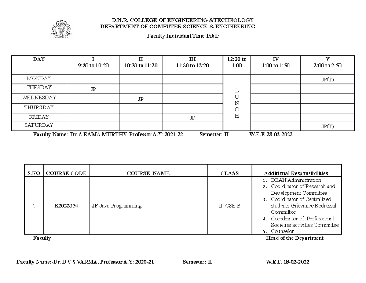 Faculty Individual Timetable corrected - DEPARTMENT OF COMPUTER SCIENCE ...