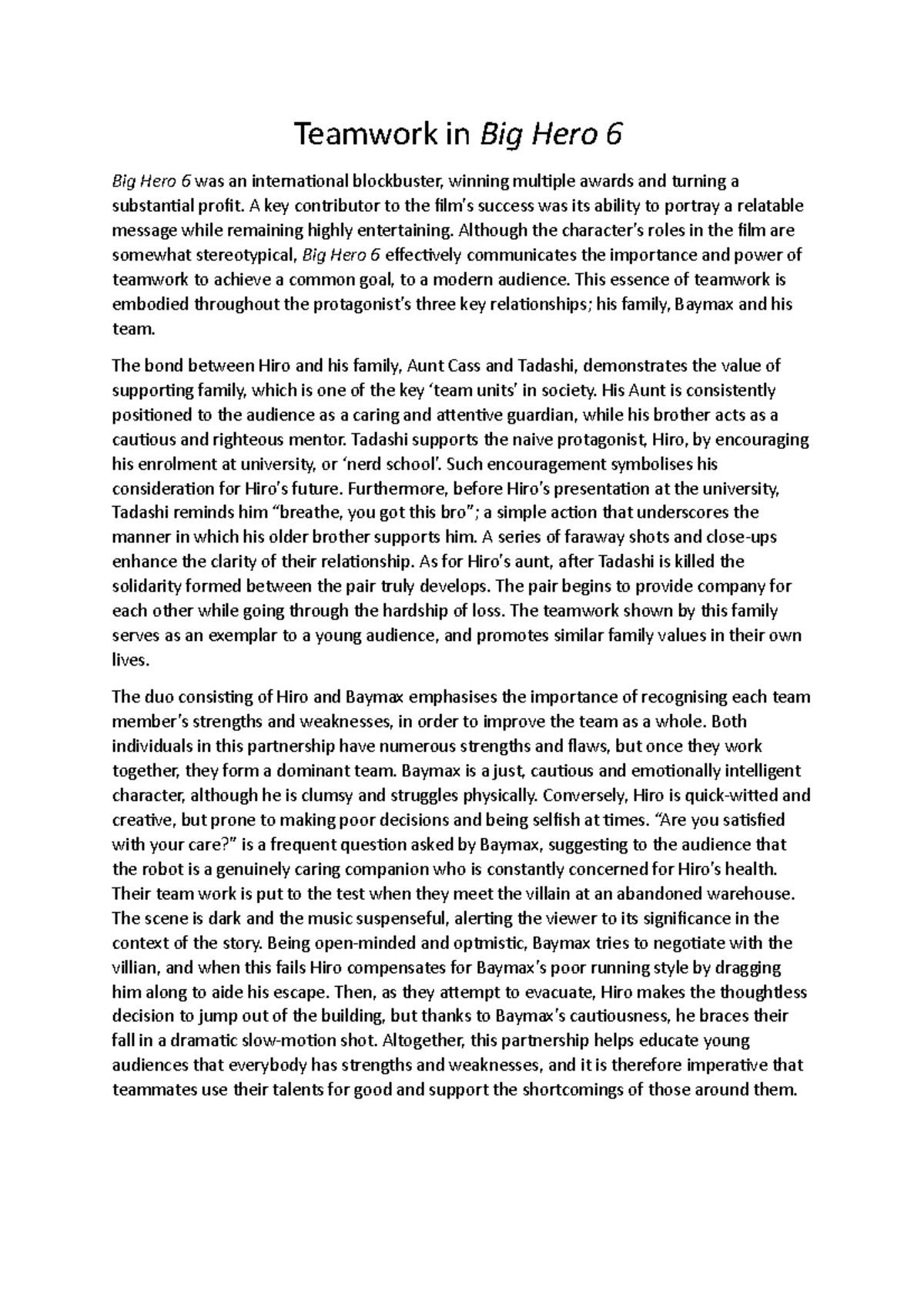 Teamwork in Big Hero 6 - jdjd - Teamwork in Big Hero 6 Big Hero 6 was ...