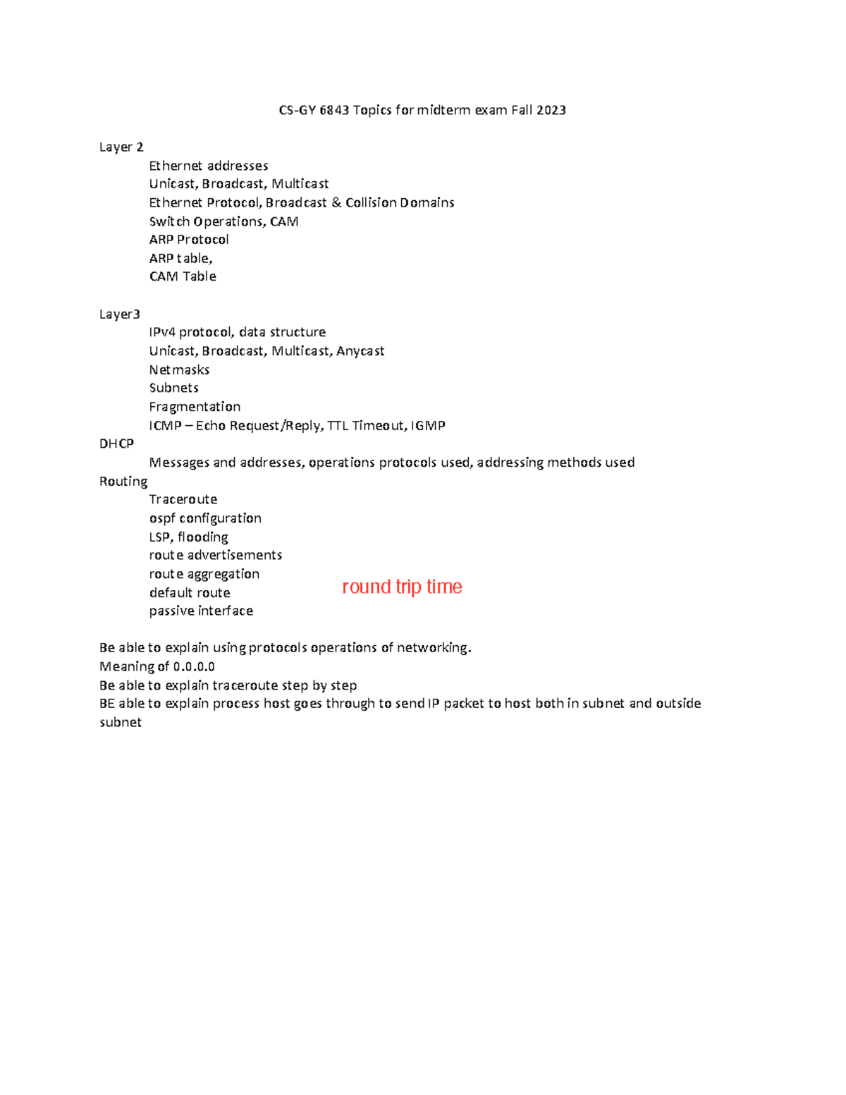 Computer network - mid term - CS-GY 6843 Topics for midterm exam Fall 2023 Layer 2 Ethernet ...