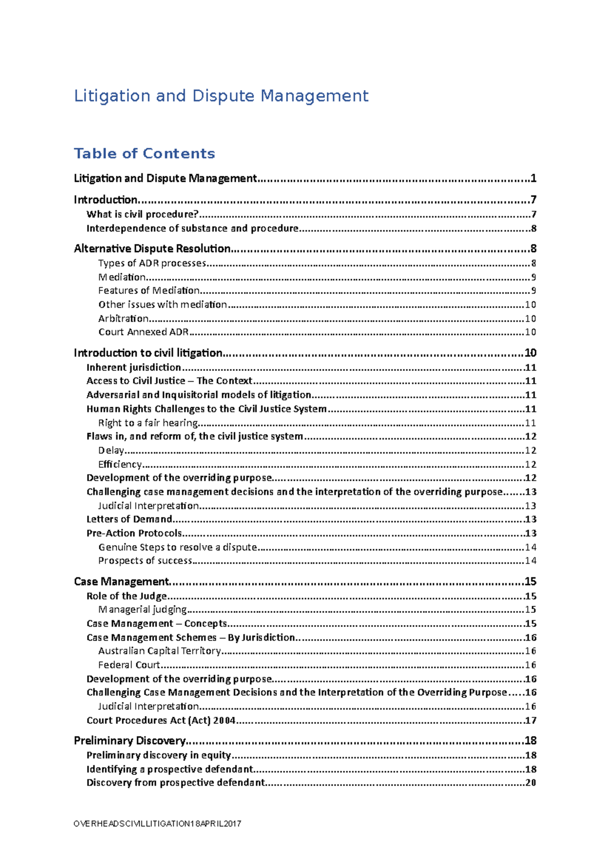 FINAL NOTES for the semester - Litigation and Dispute Management Table ...