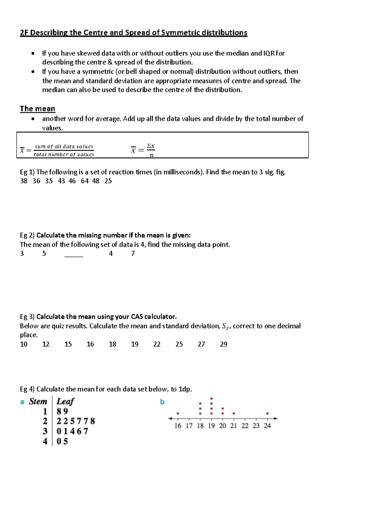 2F Describing the centre and spread of symmetric distributions - If you ...