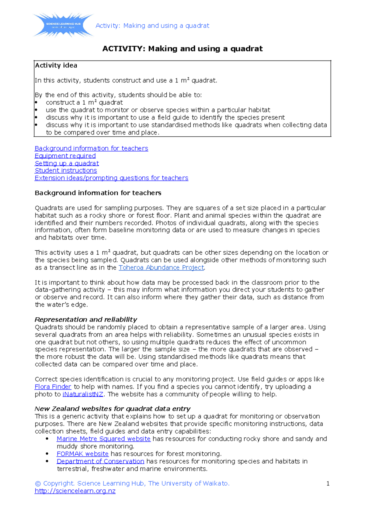 Making and using a quadrat - ACTIVITY: Making and using a quadrat ...