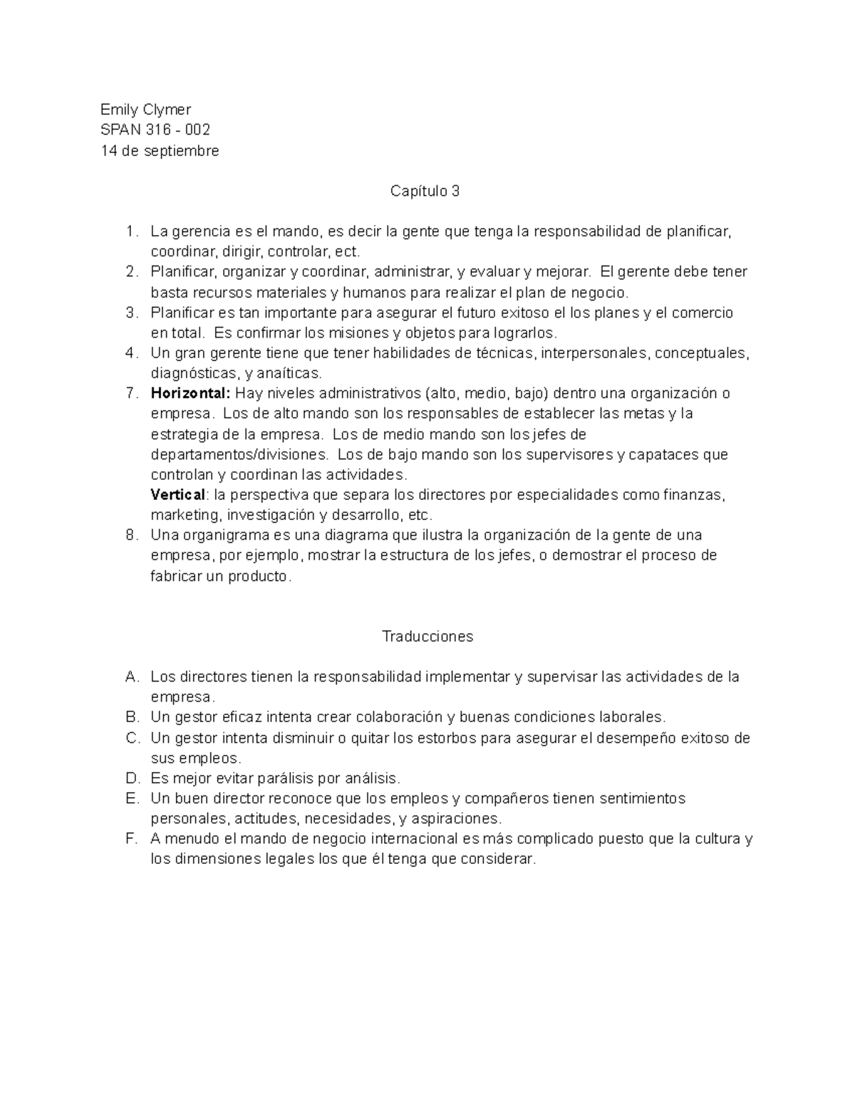 Capitula 4 - Homework Questions and Answers - Emily Clymer SPAN 316 ...