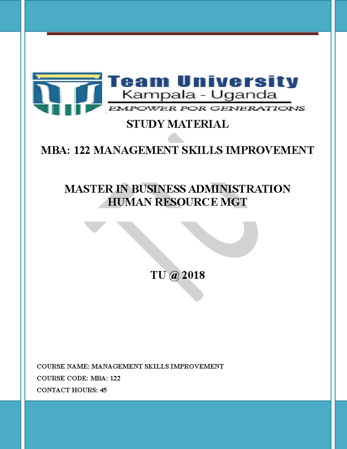 Management Skills Improvement Revised (1) - STUDY MATERIAL MBA: 122 ...