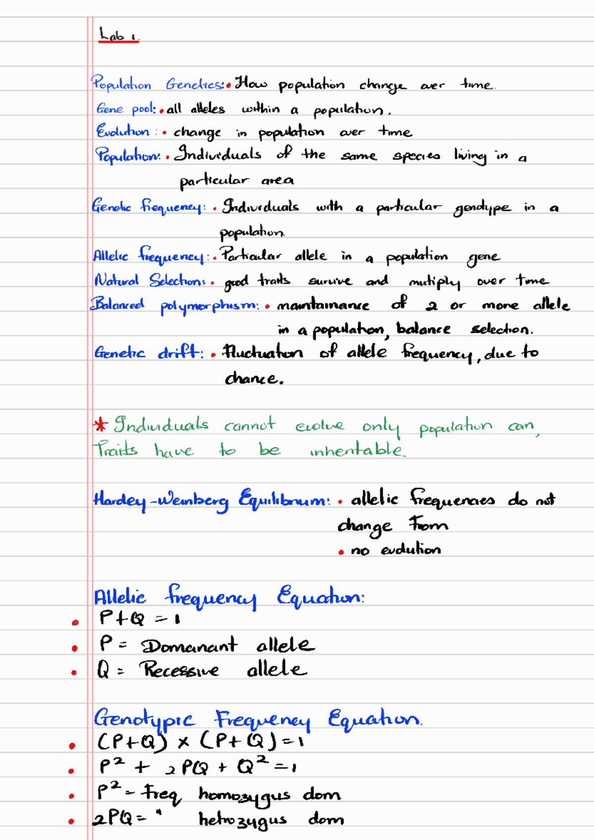 EXAM 1 notes on lab 1 2 and 3 - Lab 1. Population Genetics: How ...