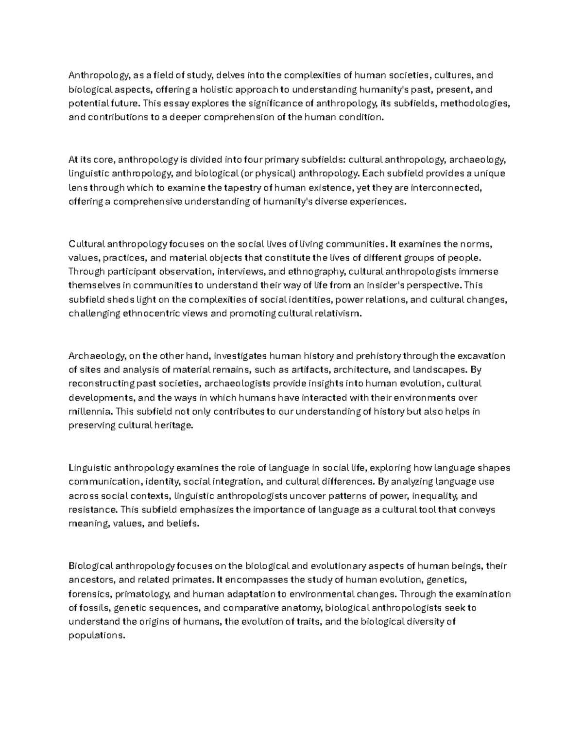 Anth - Summary Principles Of Anthropology - Anthropology, as a field of ...