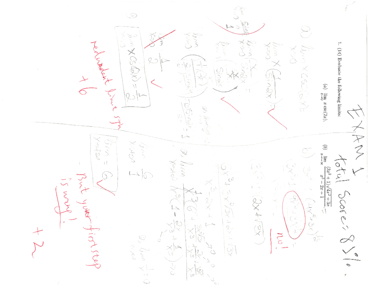 Calc I Exam 1 - Exam 1 for calc 2 - MATH 111 - Studocu