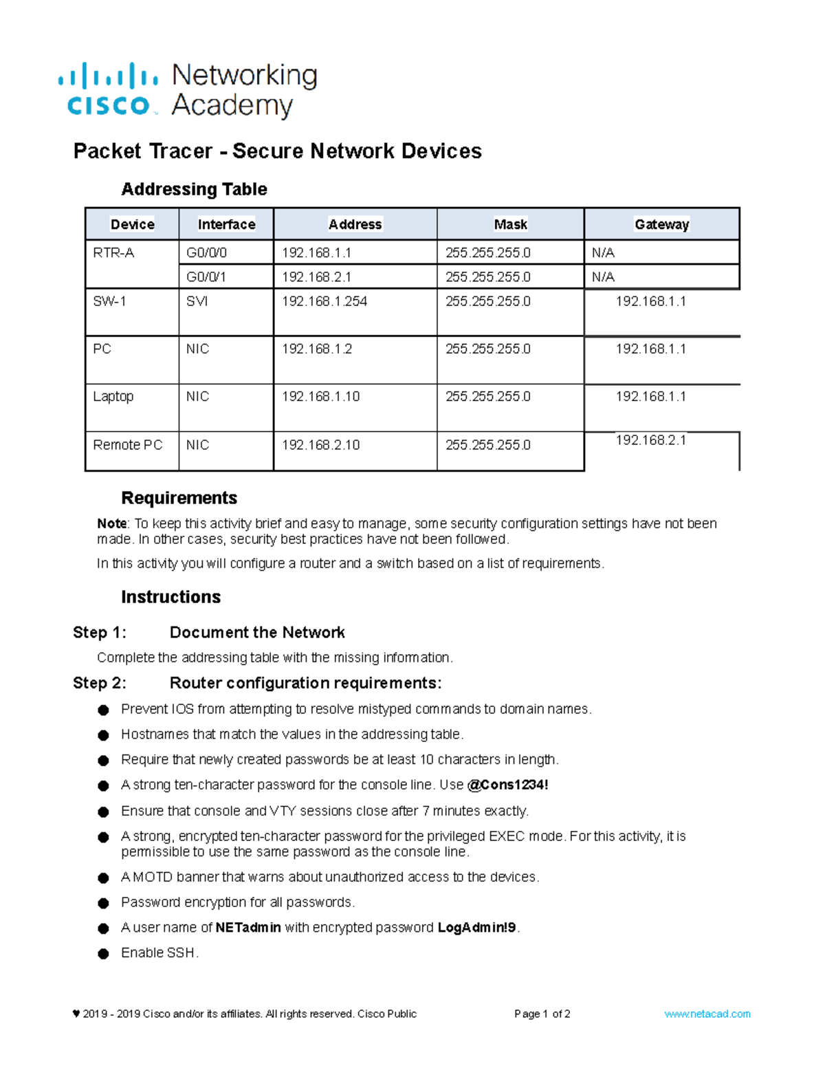 16 5 1 Packet Tracer Secure Network Devices Packet Tracer Secure Network Devices