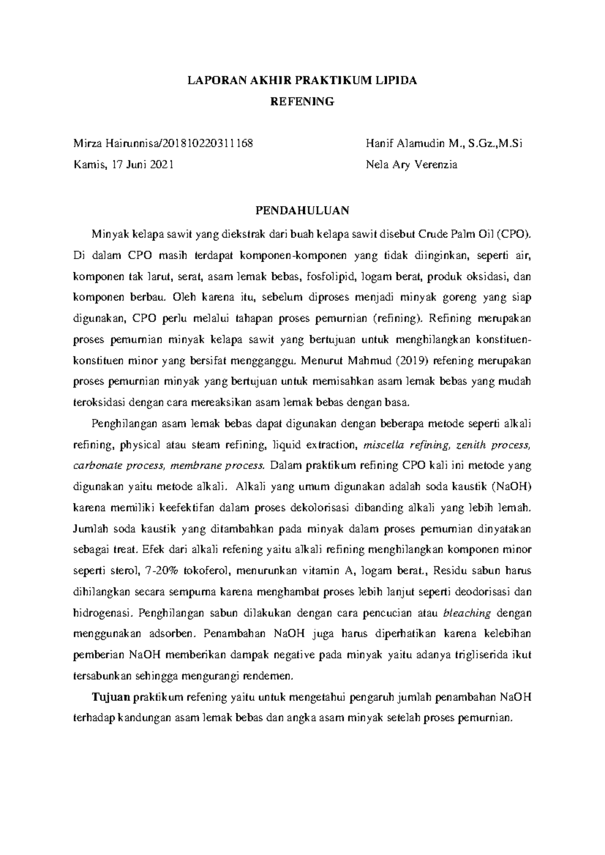 Refening - Refinery merupakan suatu pengolahan awal CPO agar menjadi ...