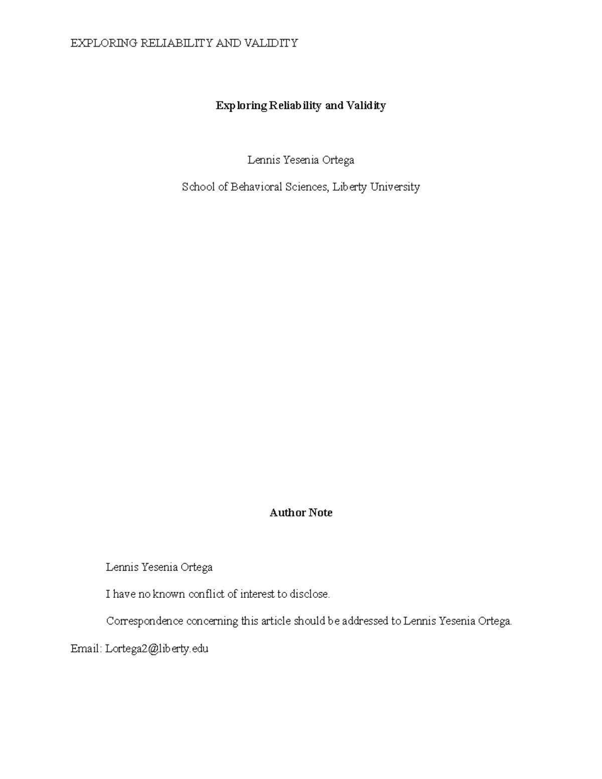 Exploring Reliability and Validity lyo - Exploring Reliability and Validity Lennis Yesenia ...