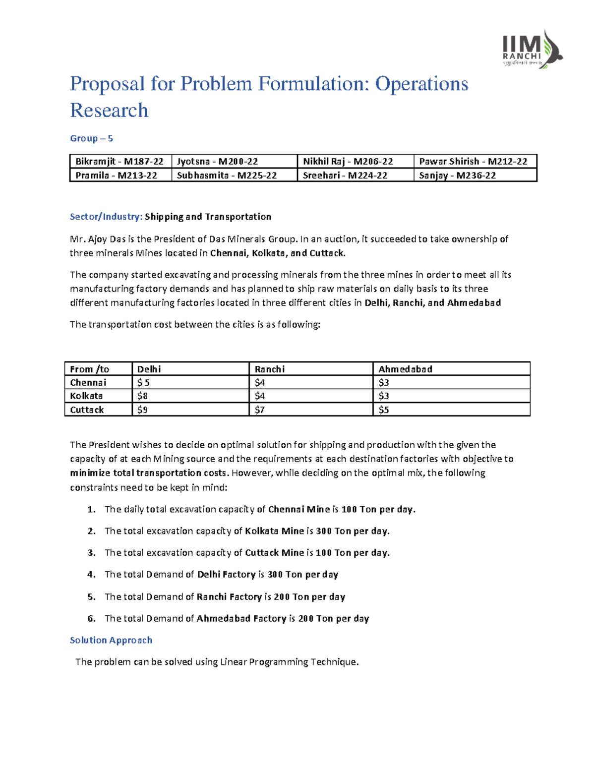 OR problem statement - XXXXX - Proposal for Problem Formulation ...