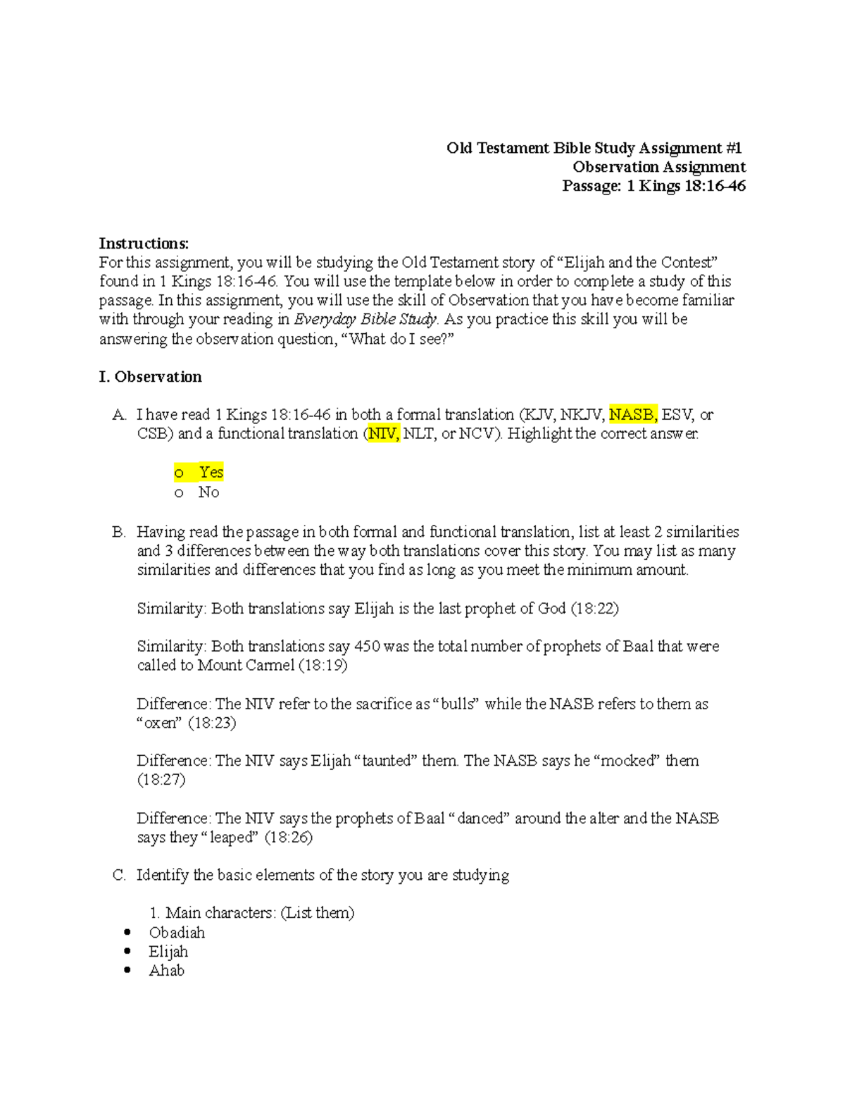 BIBL 105 OT Bible Study Observation Assignment - Old Testament Bible ...
