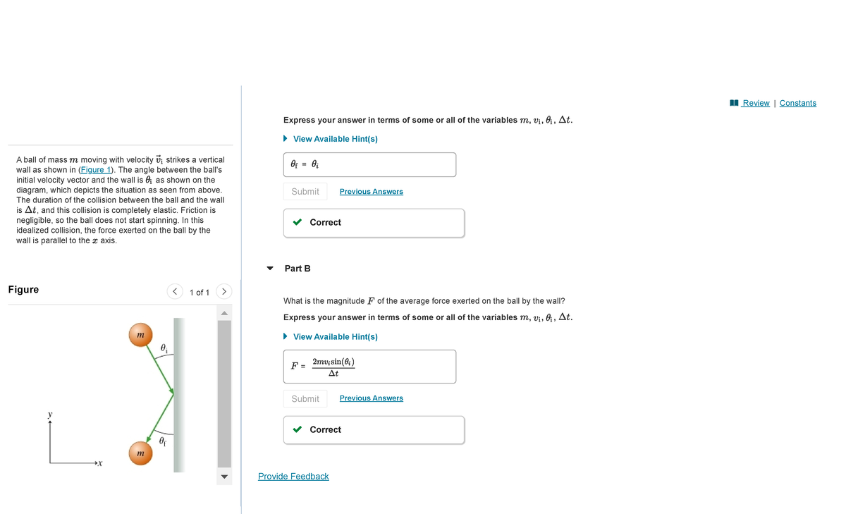 Mastering Physics Ch 08 HW, A Ball Hits a Wall Elastically - 1 of 1 A ball of mass moving with ...