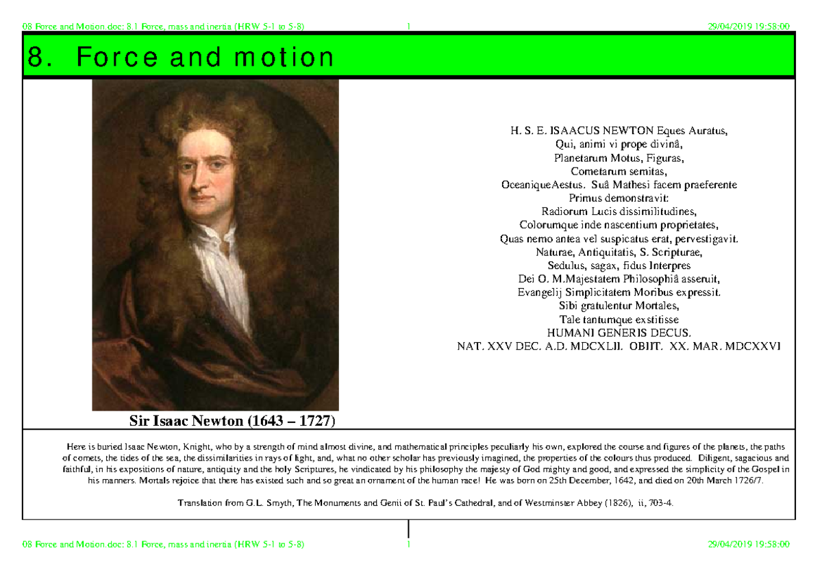 08 Force and Motion - Physics lecture notes - 08 Force and Motion : 8 ...