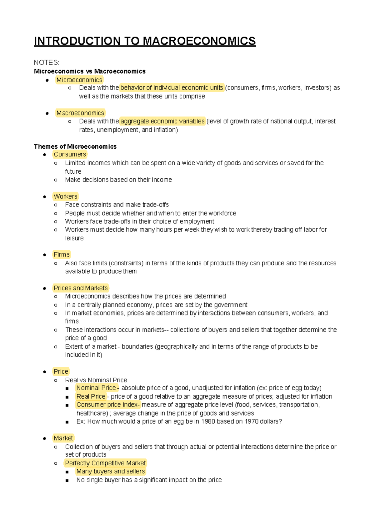 ECON 102 M Compiled Exercises - INTRODUCTION TO MACROECONOMICS NOTES ...