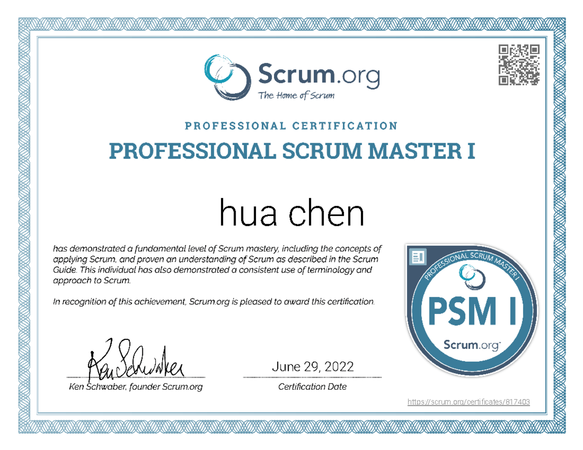 Professional Scrum Master I - 101-EYD-HU - hua chen June 29, 2022 scrum ...