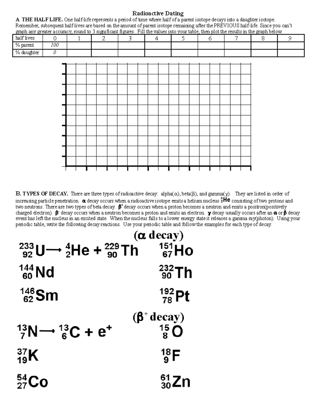 Radioactive dating - Radioactive Dating A. THE HALF LIFE. One half-life ...