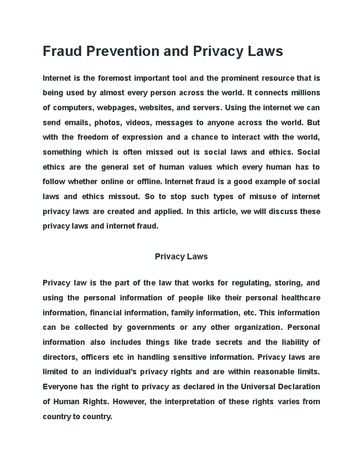 Big Data Analytics GLB act - Fraud Prevention and Privacy Laws Internet ...