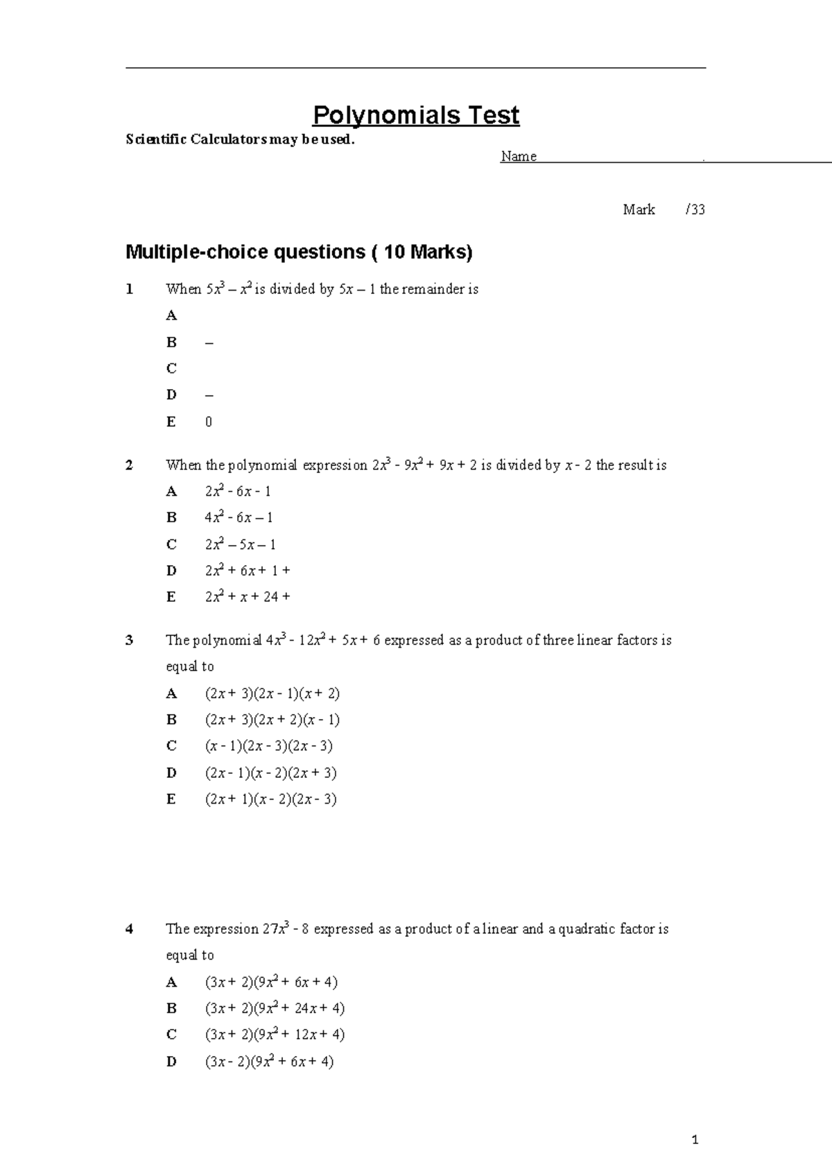 2021 Polynomials Test - very good - Polynomials Test Scientific ...
