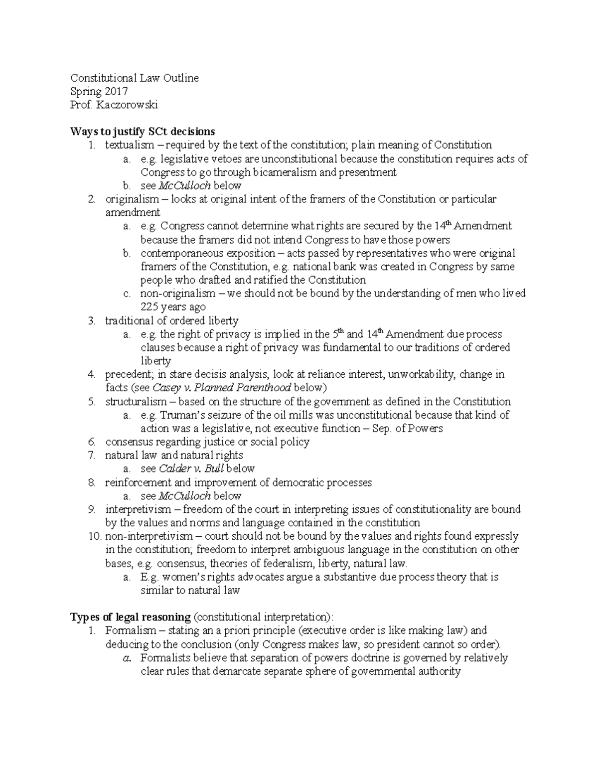 Con Law - Con Law - Constitutional Law Outline Spring 2017 Prof ...