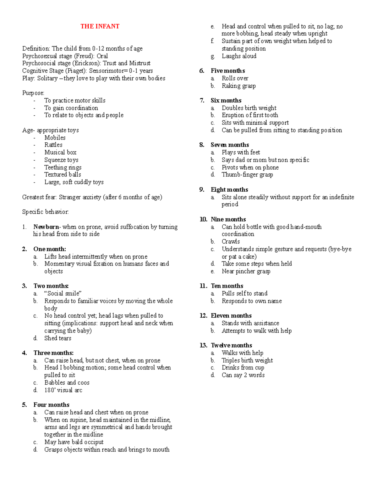 Developmental Milestones - THE INFANT Definition: The child from 0-12 ...