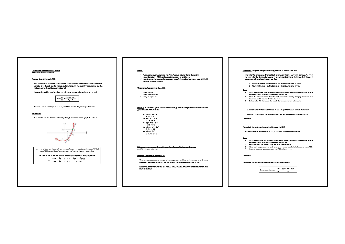 1 updated Chapter 2 Notes - 2223 - Determining Average Rate of Change ...