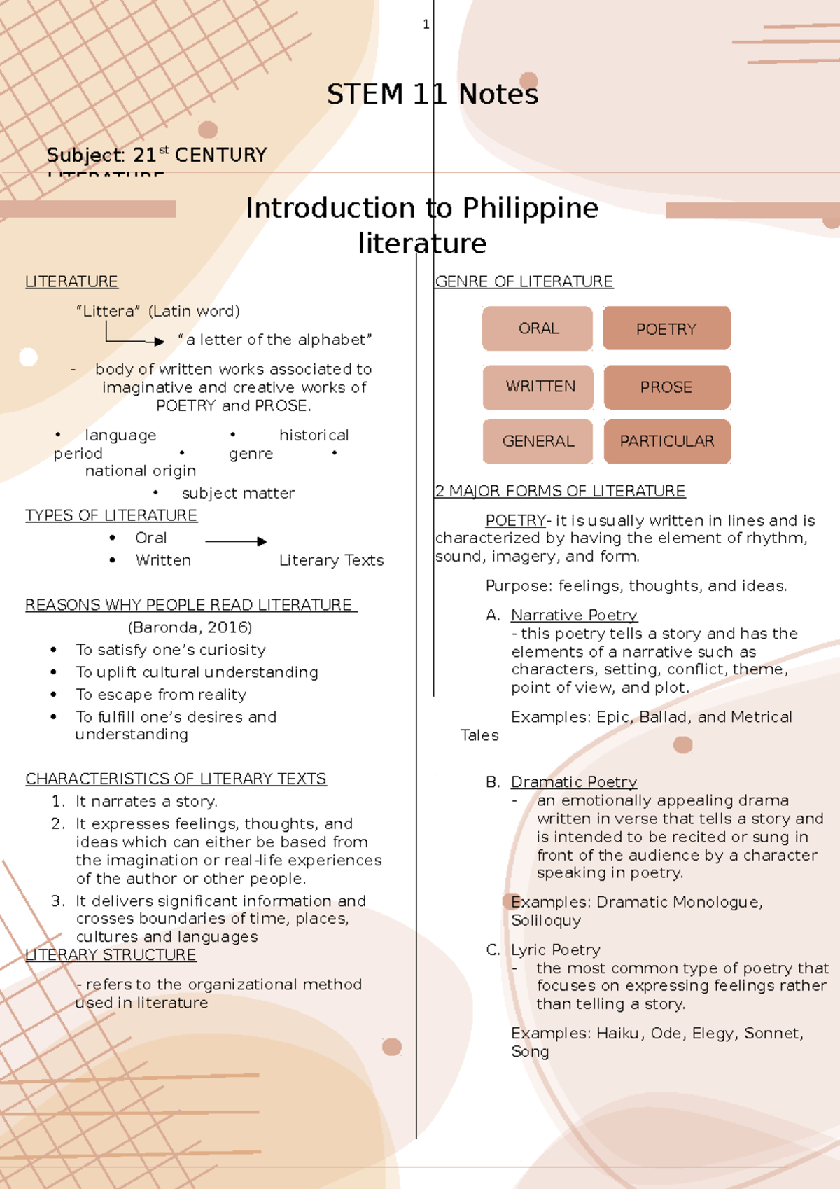 STEM 11 Notes ALL SUBS - yeaghh - STEM 11 Notes ORAL PARTICULAR POETRY ...