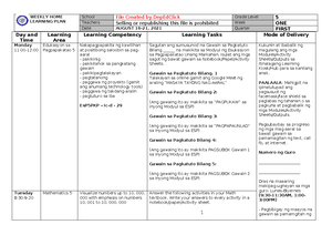 HOME PLAN Grade 4 - ctto - WEEKLY HOME LEARNING PLAN School File ...