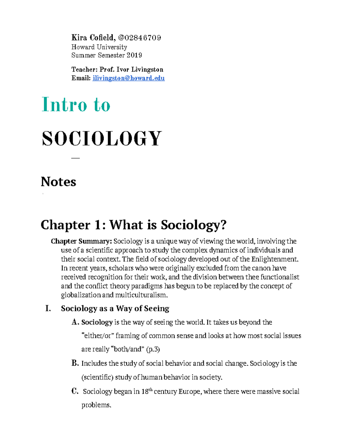 Intro to Sociology (Livingston) - Summer2019 Class Notes - Kira Cofield ...