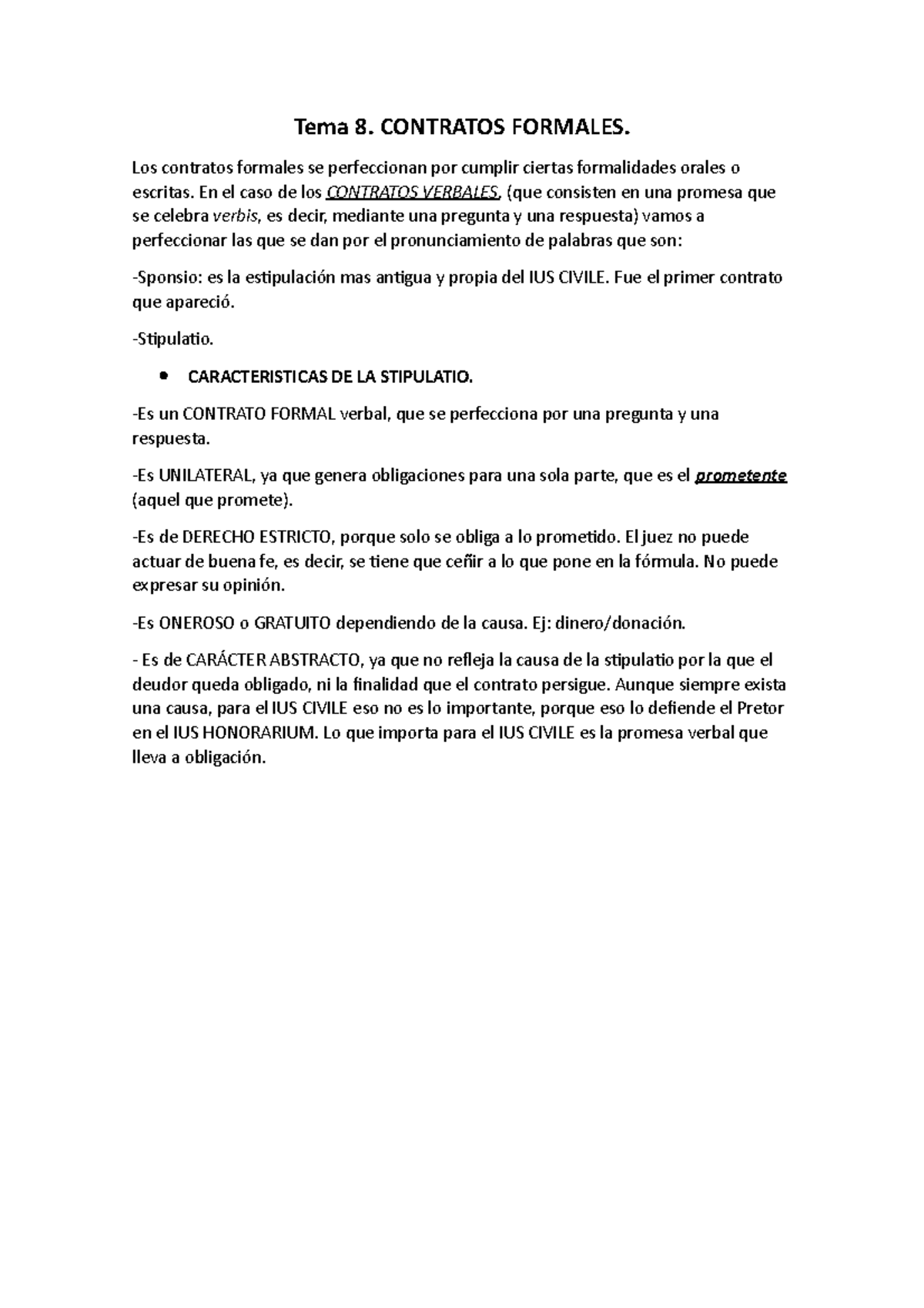Derecho Romano tema Contratos - Tema 8. CONTRATOS FORMALES. Los ...