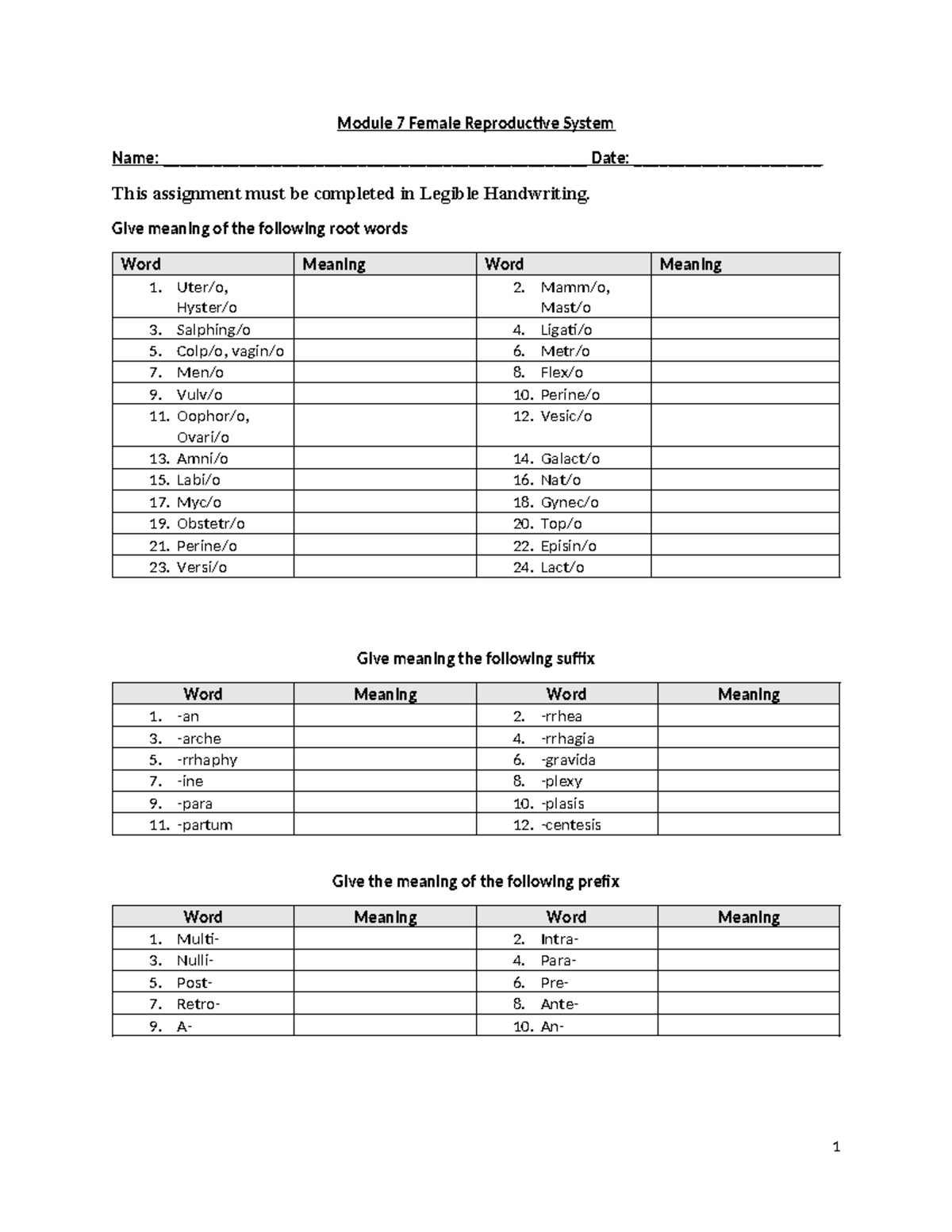 BIO 202 Module 7 Medical Terminology Female Reproductive System ...