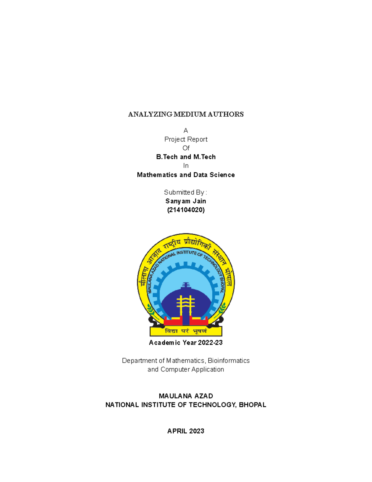 Project Report Front - Hsjaj - ANALYZING MEDIUM AUTHORS A Project ...