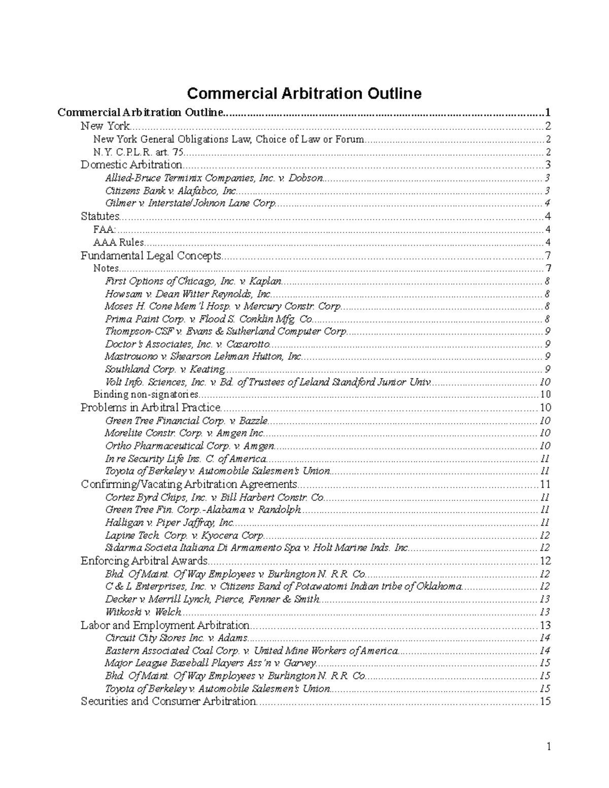 Commercial Arbitration Outline - - Studocu