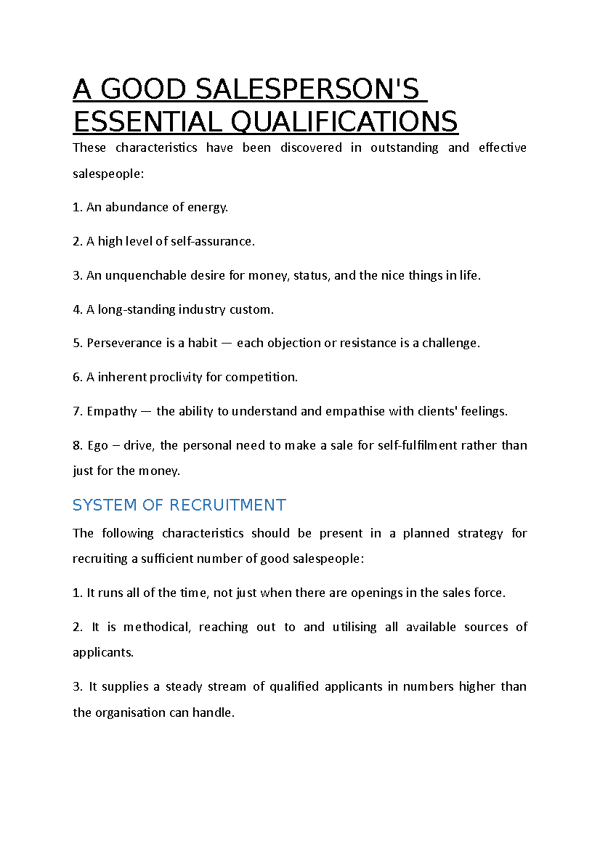 A GOOD Salesperson'S Essential Qualifications - A GOOD SALESPERSON'S ...