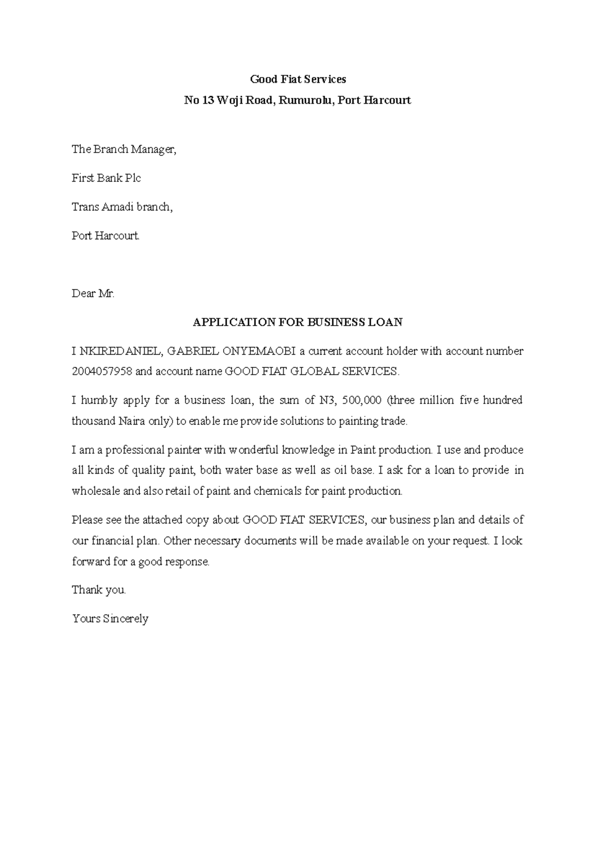 Good Fiat Services - A Sample Business Plan - Good Fiat Services No 13 ...