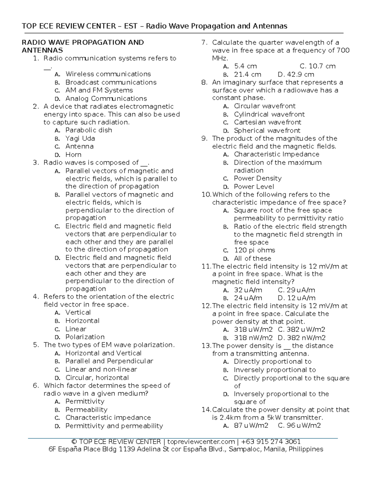 Ic3 08 Radiowave Propagation And Antennas No Ans Radio Wave Propagation And Antennas Radio