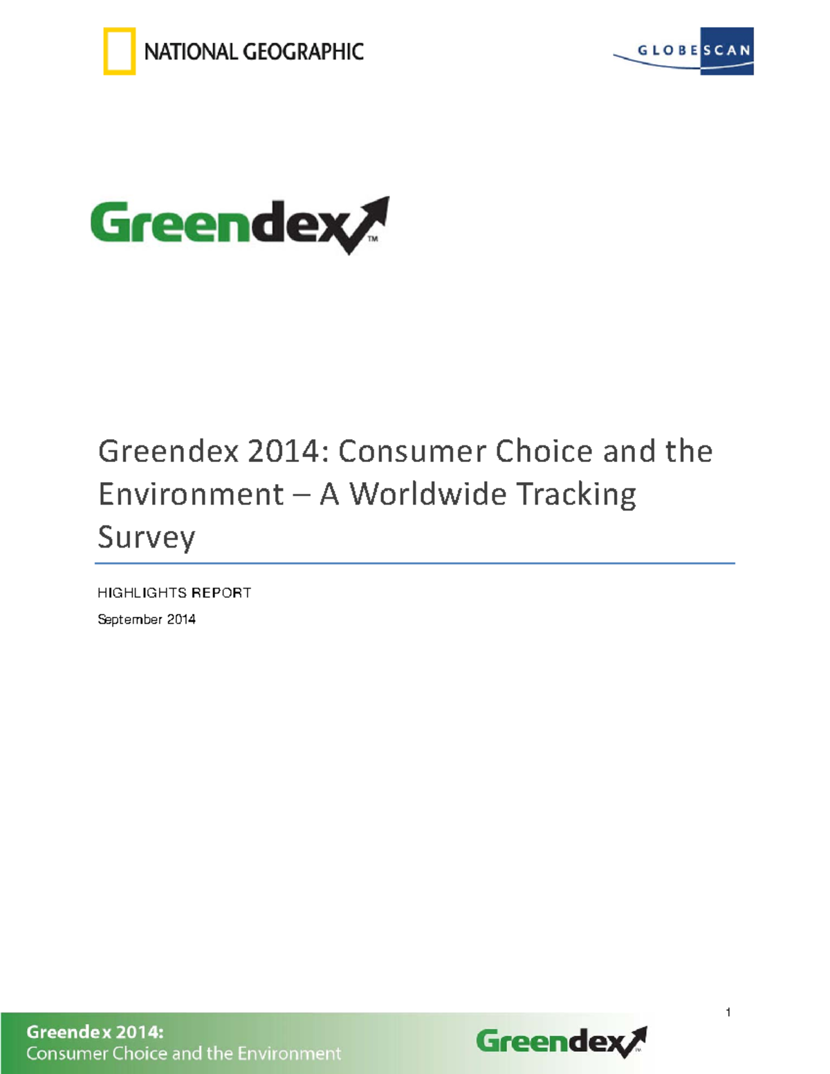 Greendex 2014 Highlights Report National Geographic Globe Scan ...