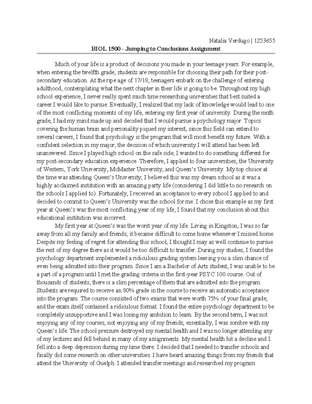 Jumping to Conclusions - For example, when entering the twelfth grade ...