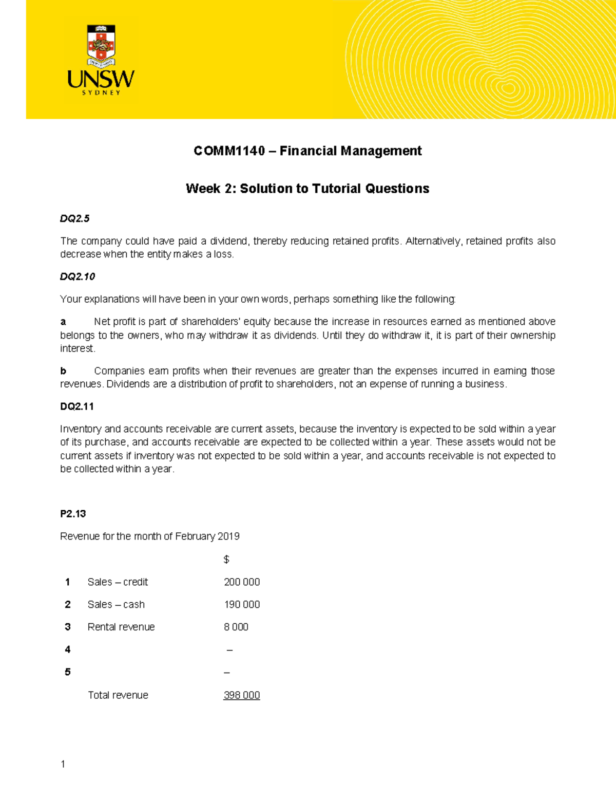 Week 2. Tutorial Questions - COMM1150 - UNSW Sydney - Studocu