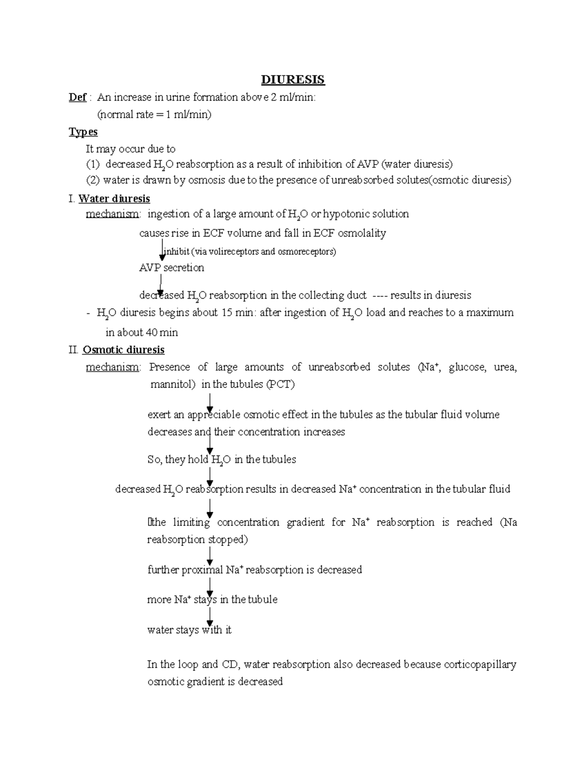 Physiology (Diuresis) - DIURESIS Def : An increase in urine formation ...