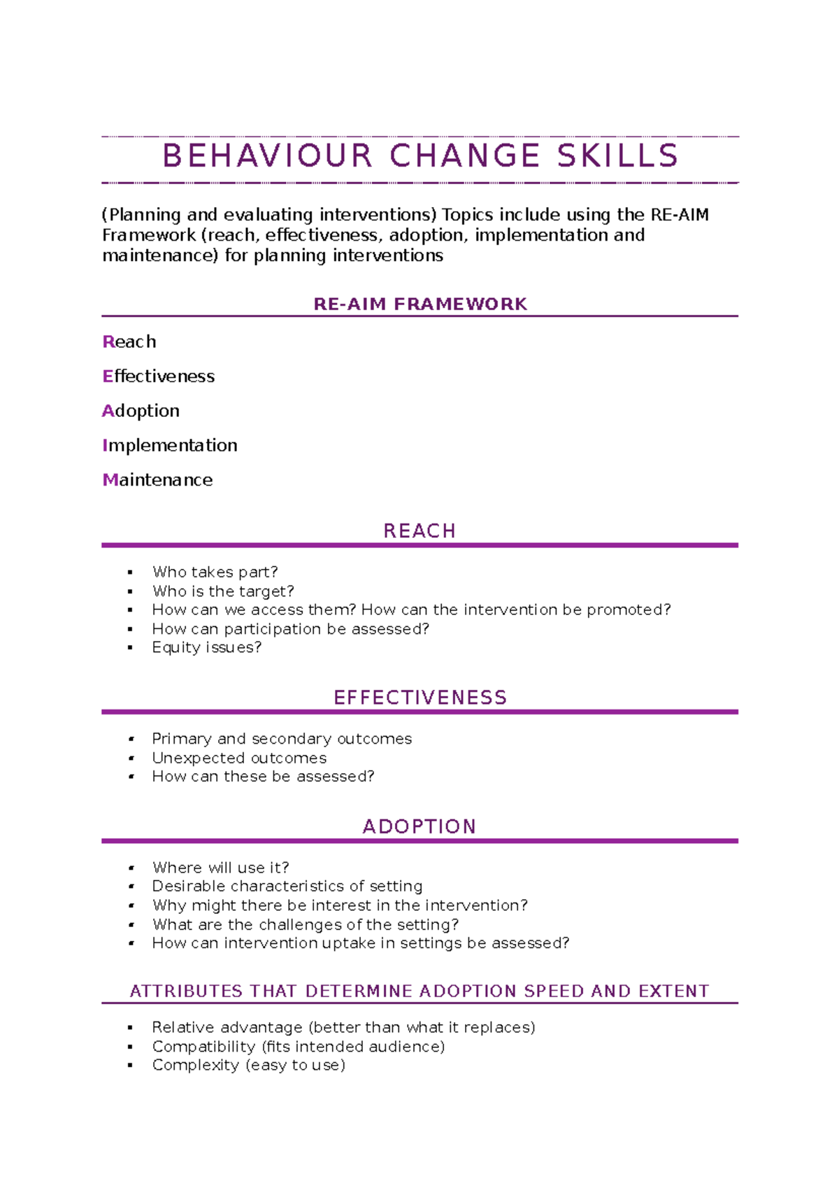 Behaviour Change Skills 7 - B E H AV I O U R C H A N G E S K I L L S (Planning and evaluating ...