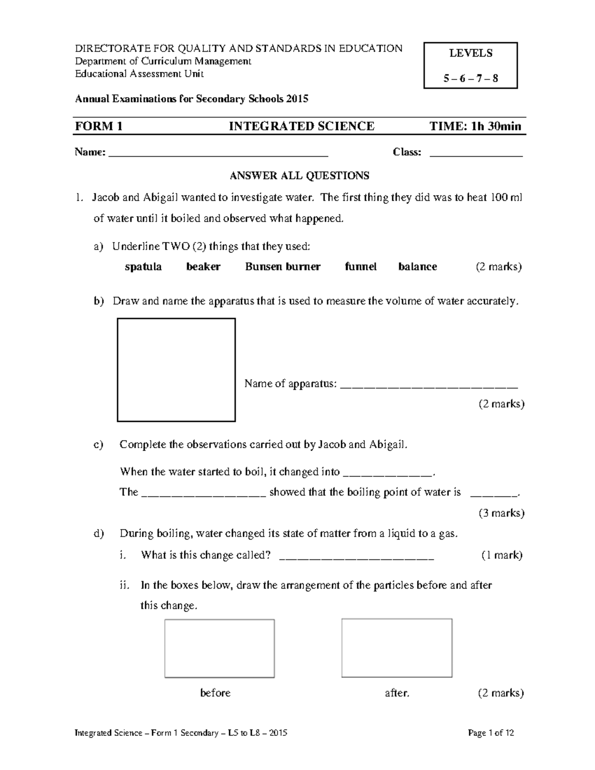 Integrated science f1 2015 - Integrated Science – Form 1 Secondary – L5 ...