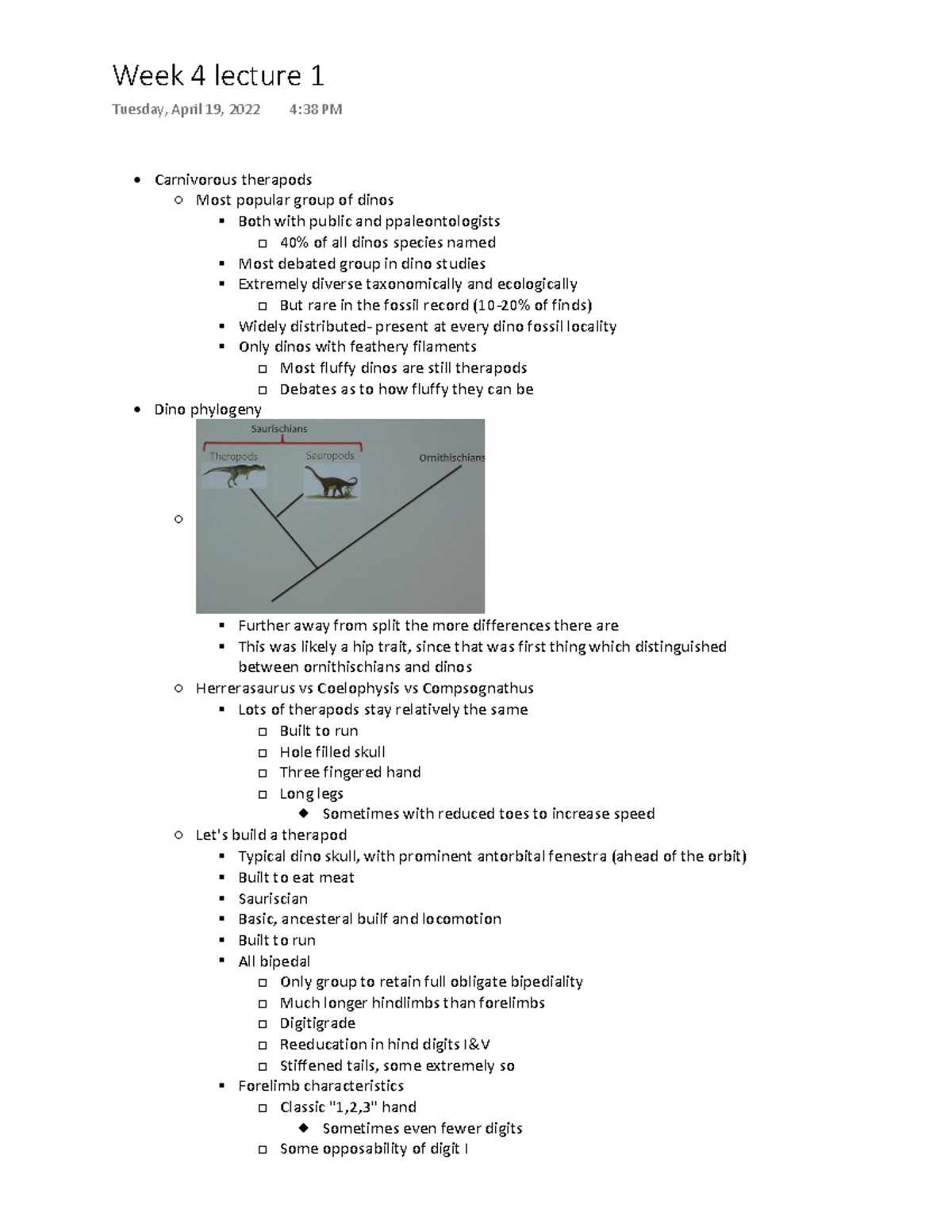EPS SCI 17 Lecture 7 notes - Carnivorous therapods Most popular group ...